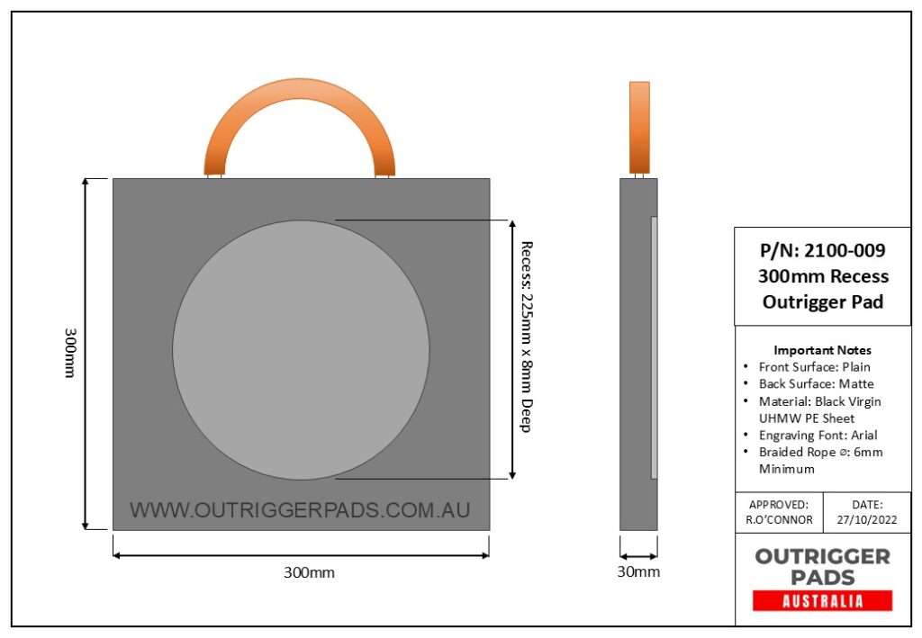 Recessed Face 300mm x 300mm x 30mm Outrigger Pads - Outrigger Pads ...